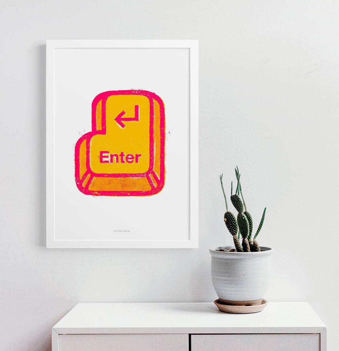 Buy Retro Computer Enter Key Art Print – Colorful Yellow & Pink Geek ...