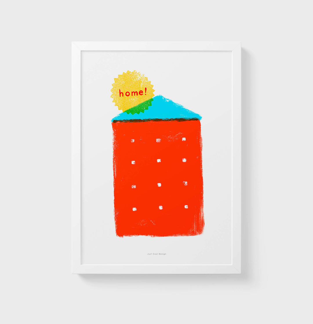 Home Illustration Print – Whimsical Primary Color House Wall Art – Just ...