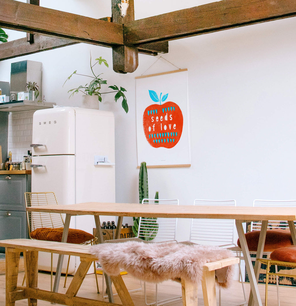 Seeds of Love Red Apple Poster – Retro Scandinavian Kitchen & Nursery ...